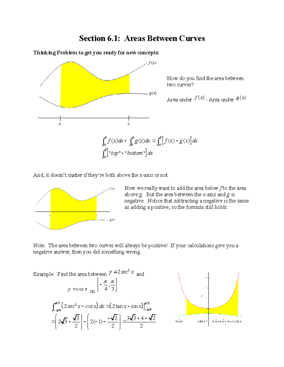 Section 6 - exam review - Section 6: Areas Between Curves Thinking ...