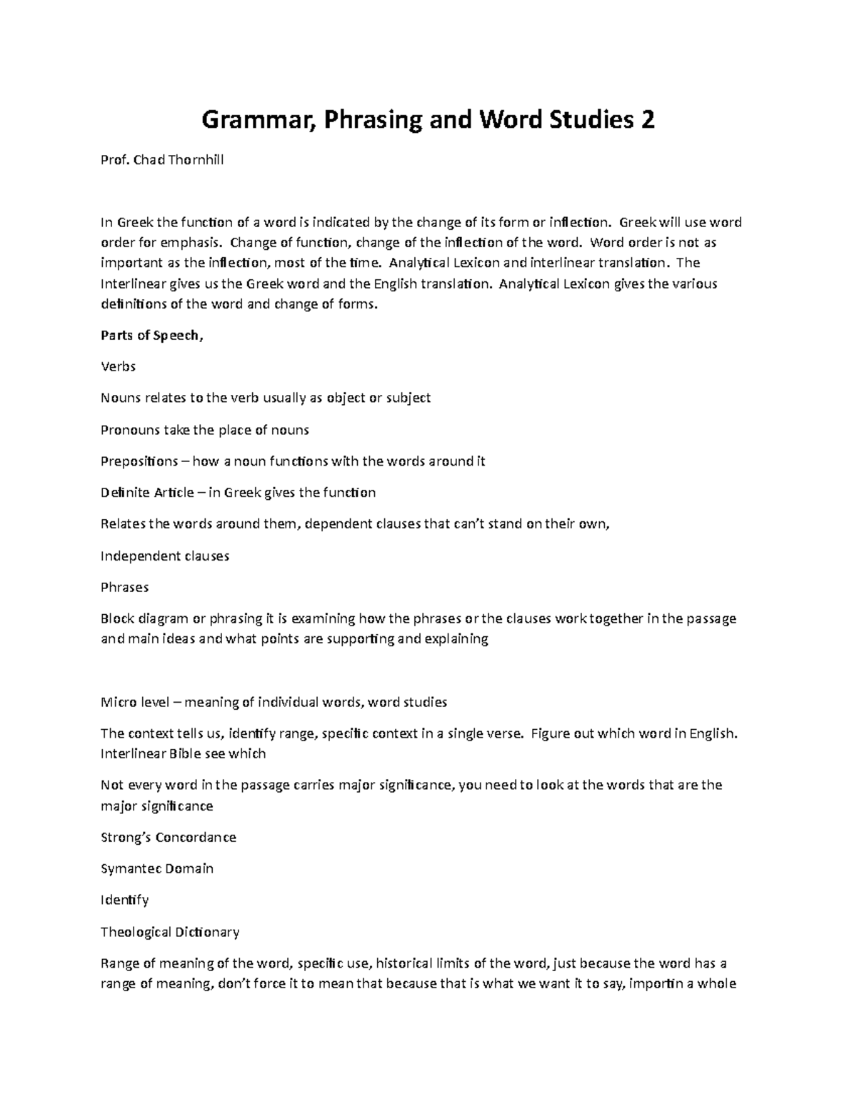 Grammar, Phrasing and Word Studies Section 2 Notes - Grammar, Phrasing ...