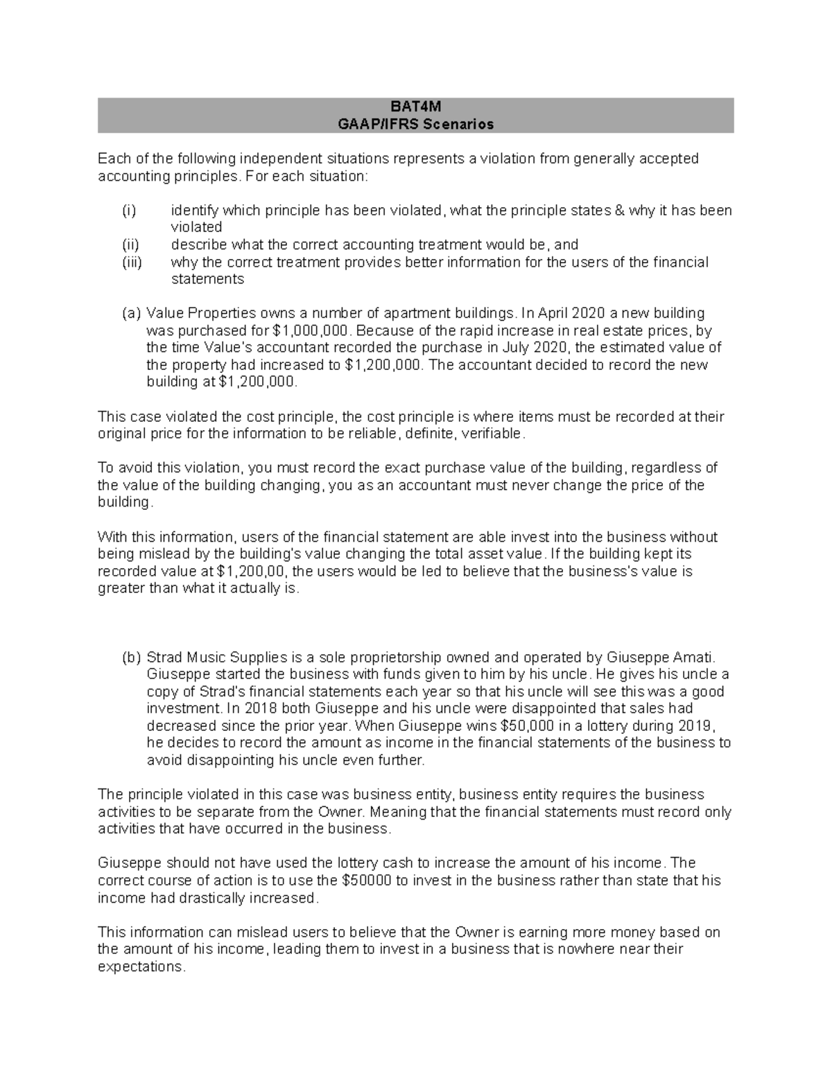 Gaapcases Student 2021 - BAT4M GAAP/IFRS Scenarios Each of the ...