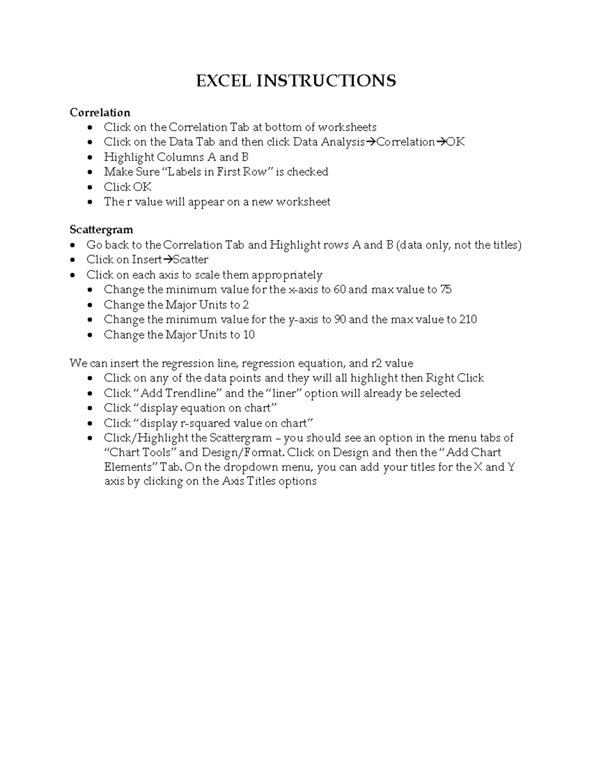 Excel SPSS Instructions Correlation - EXCEL INSTRUCTIONS Correlation - Click on the Correlation ...