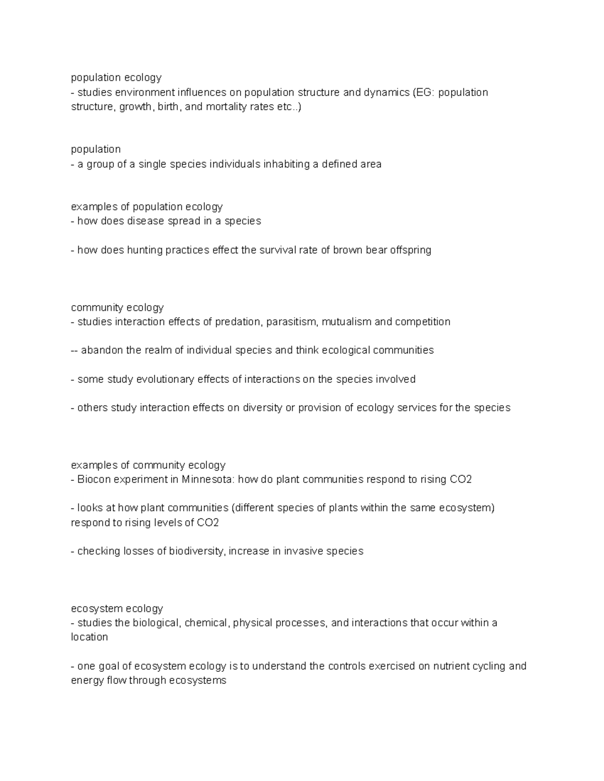 BIO 208 Notes 2 - population ecology studies environment influences on ...