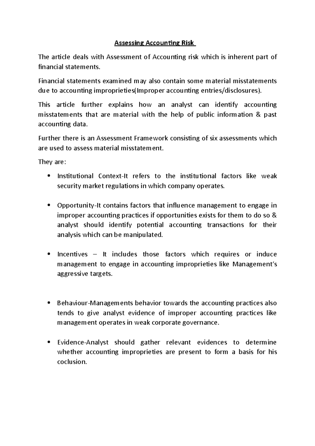 Assessing Accounting Risk - Financial statements examined may also ...