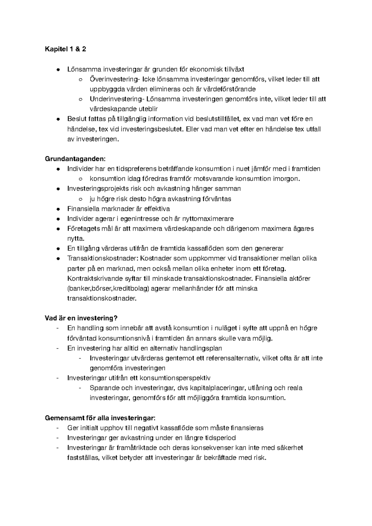 Lönsamhet och Finansiering - Kapitel 1 & 2 Lönsamma investeringar är ...