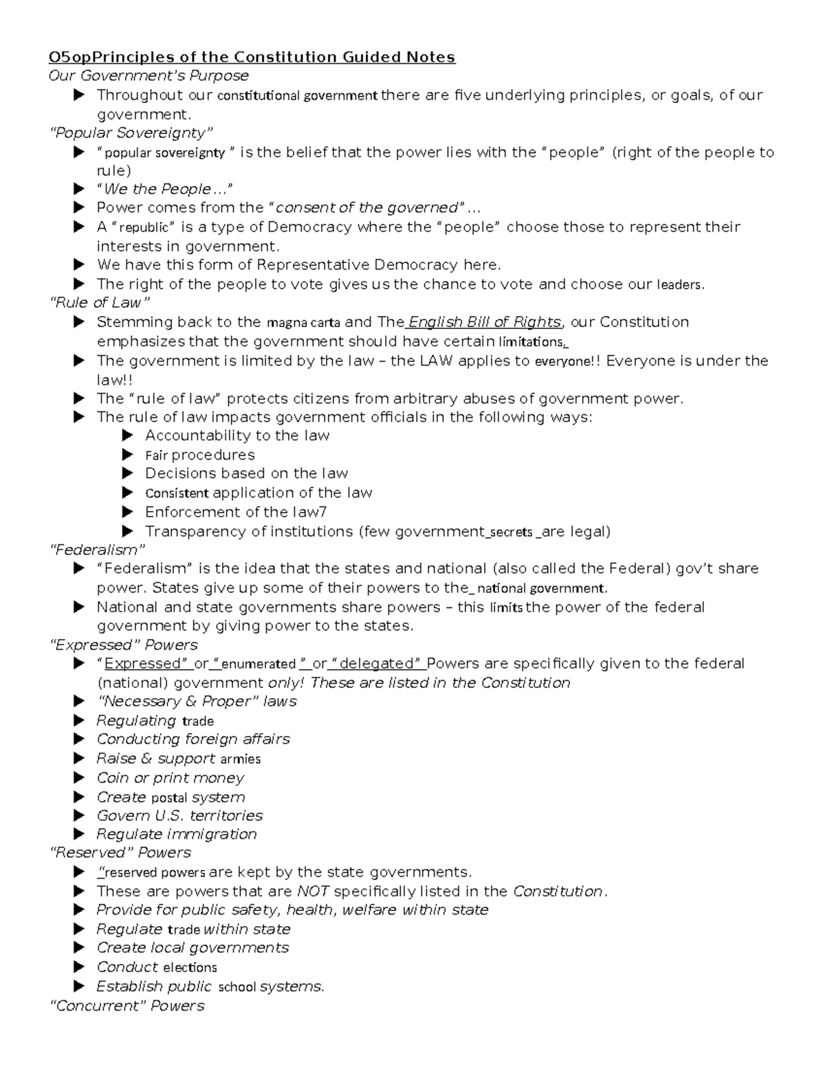 Principles of the Constitution Guided Notes - “Popular Sovereignty ...