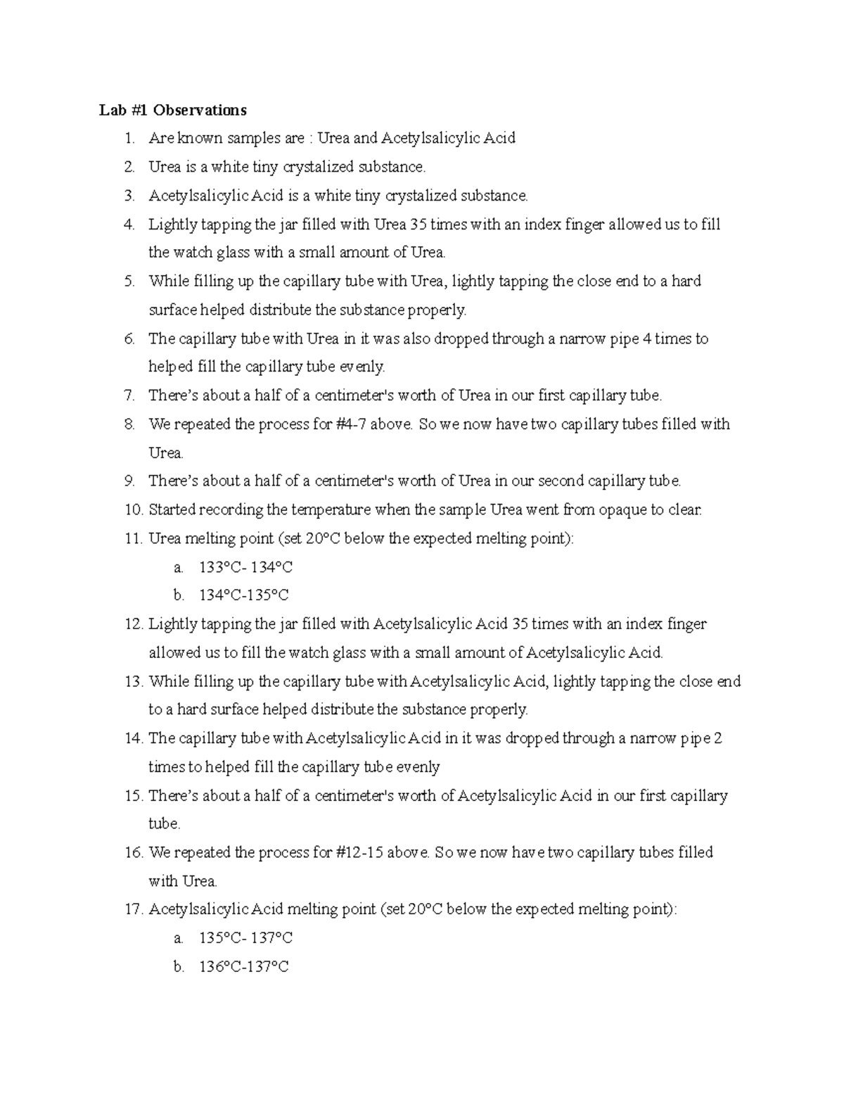 Lab Observations - Lab observation lab #1 - CHEM322b - USC - Studocu