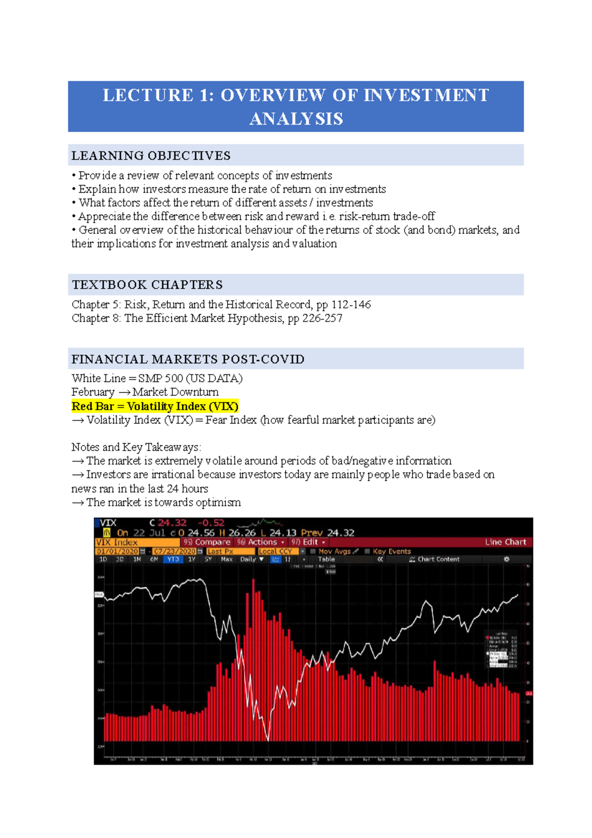 Investment Analysis year notes - LECTURE 1: OVERVIEW OF INVESTMENT ...
