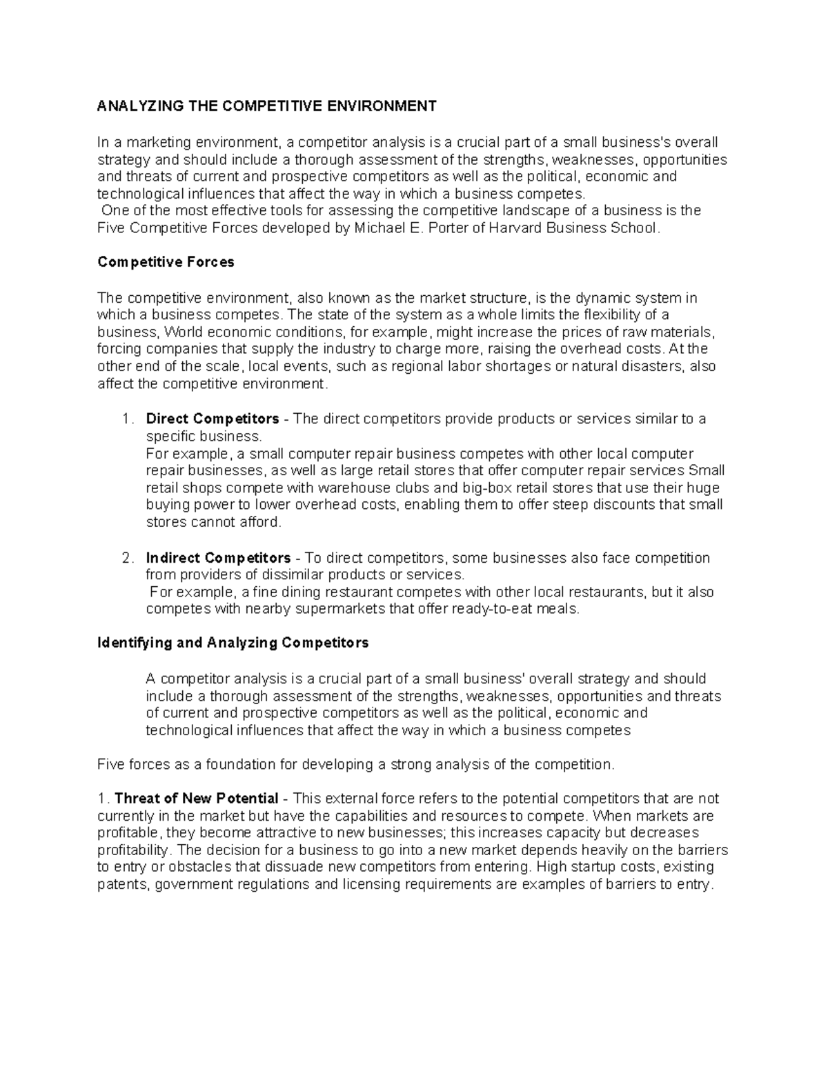 Analyzing THE Competitive Environment - ANALYZING THE COMPETITIVE ...