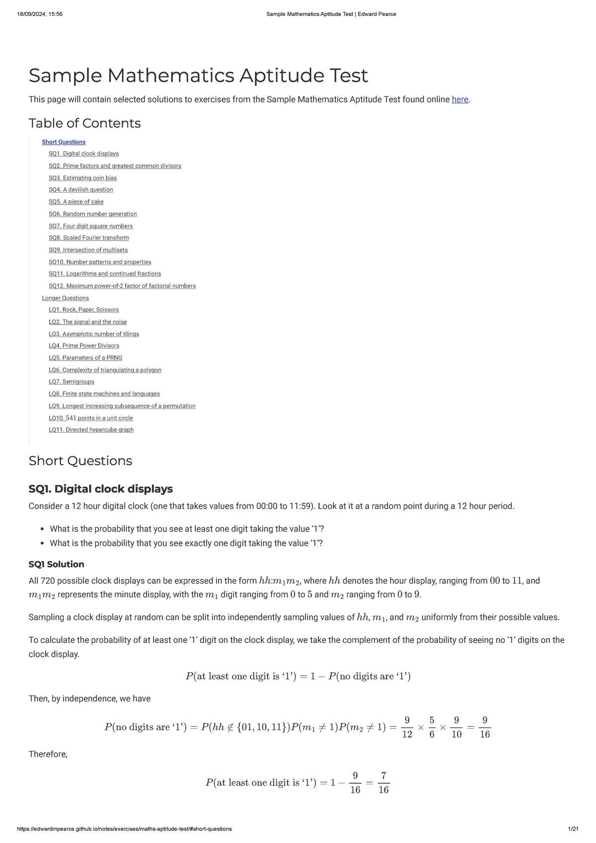 Sample Mathematics Aptitude Test Edward Pearce - Sample Mathematics ...