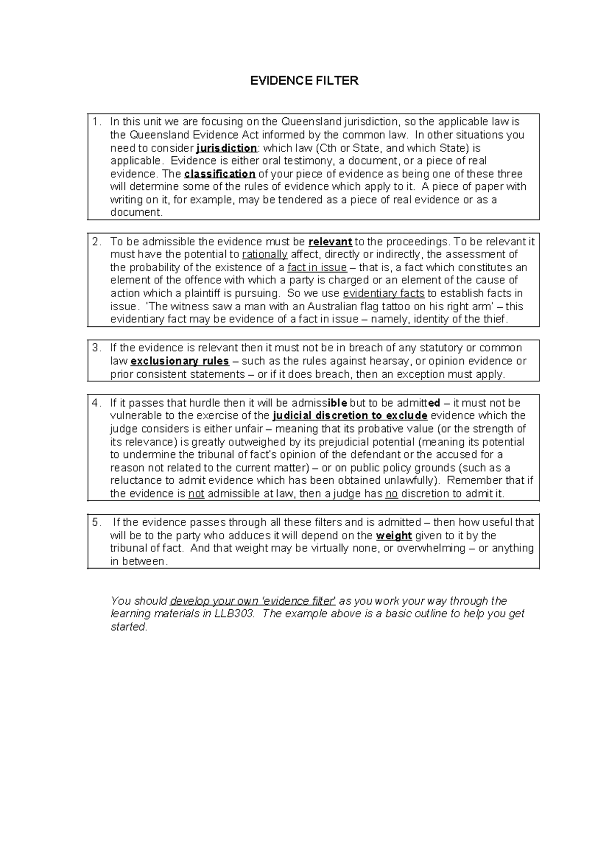 Evidence Filter - EVIDENCE FILTER In this unit we are focusing on the ...