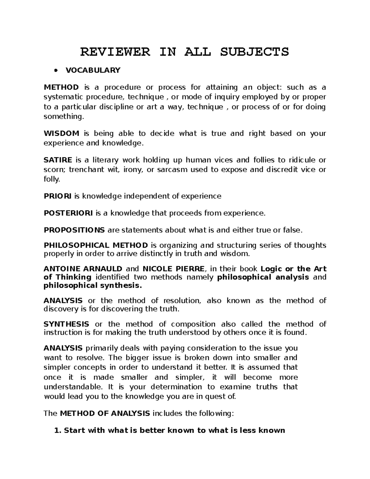 Reviewer IN ALL Subjects - REVIEWER IN ALL SUBJECTS VOCABULARY METHOD ...