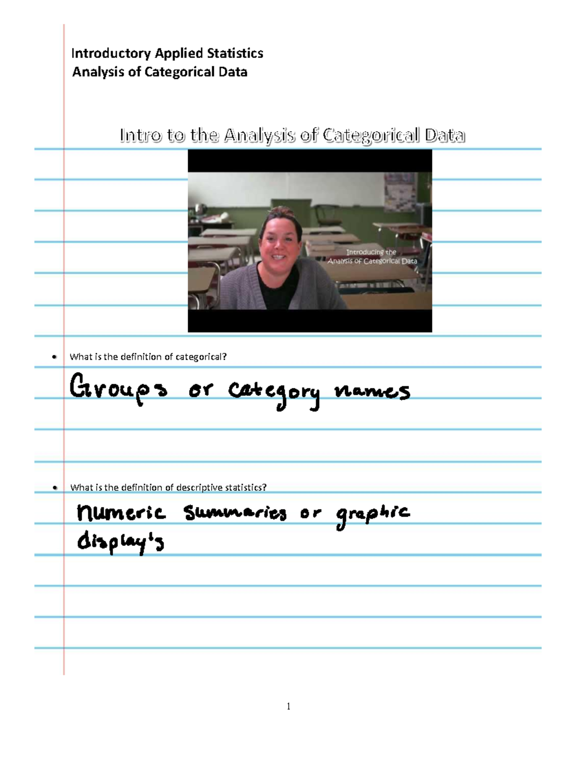 Analysis of Categorical Data, Guided Notes(1)-1 - Introductory Applied ...