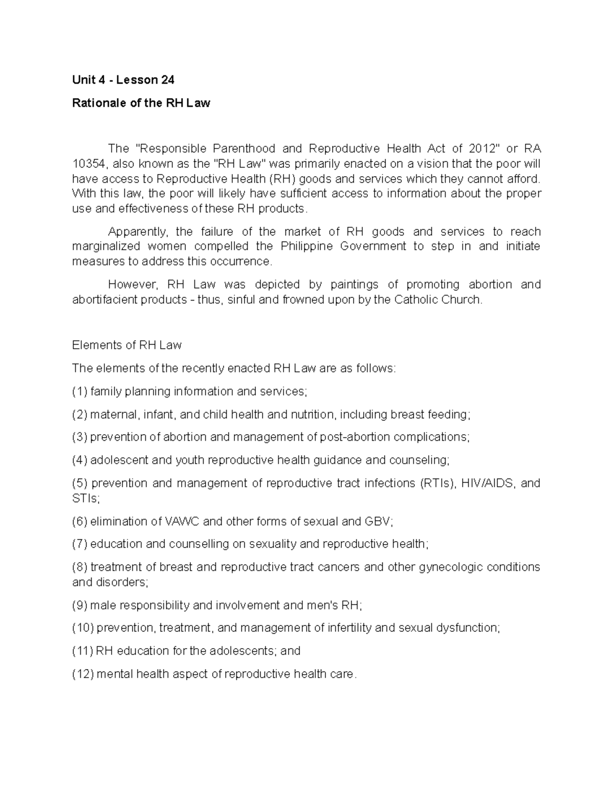 Rationale of the RH Law and Responsible Parenthood and Reproductive ...