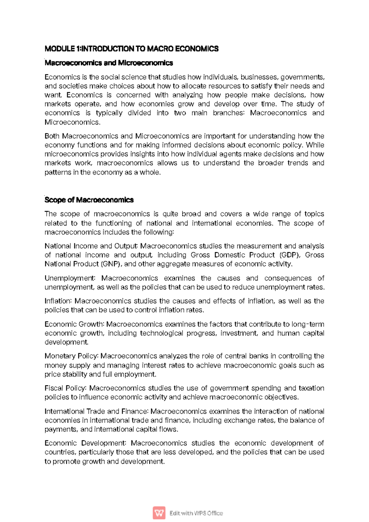 Module 1 Macro - MODULE 1:INTRODUCTION TO MACRO ECONOMICS ...