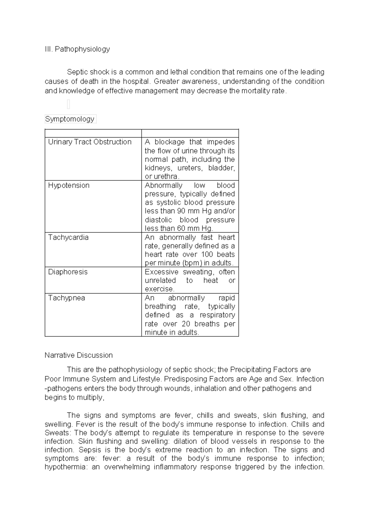 Narrative it is what is it - III. Pathophysiology Septic shock is a ...