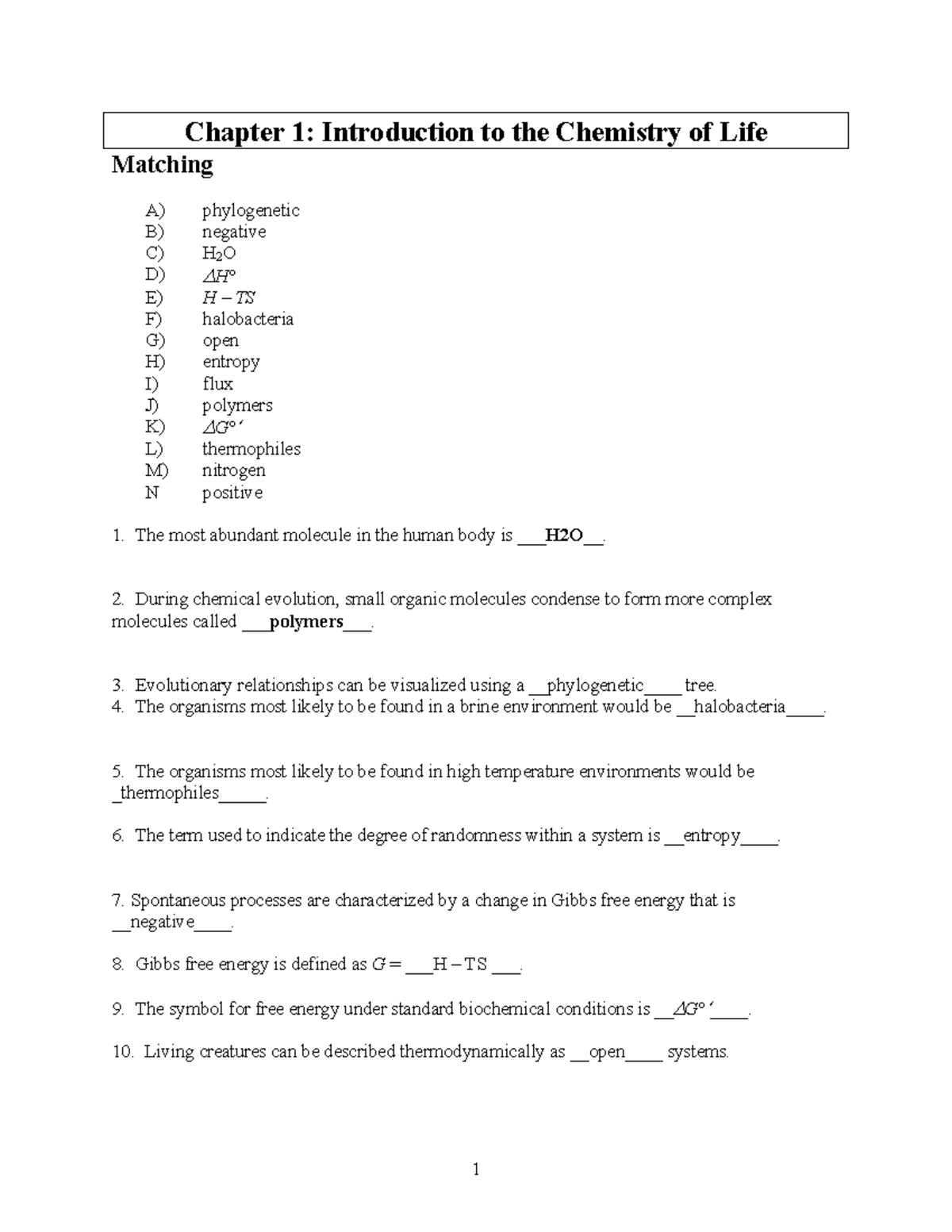 Biochem Problem Set Part 1 - Chapter 1: Introduction to the Chemistry ...