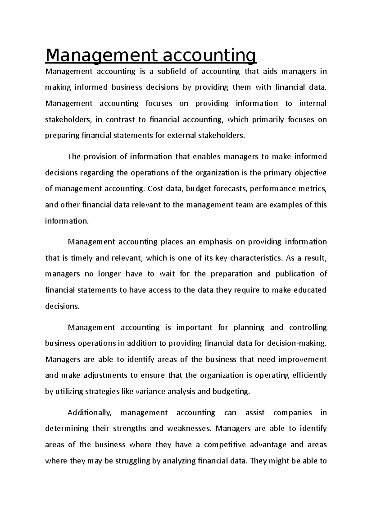 Management accounting - Management accounting Management accounting is ...