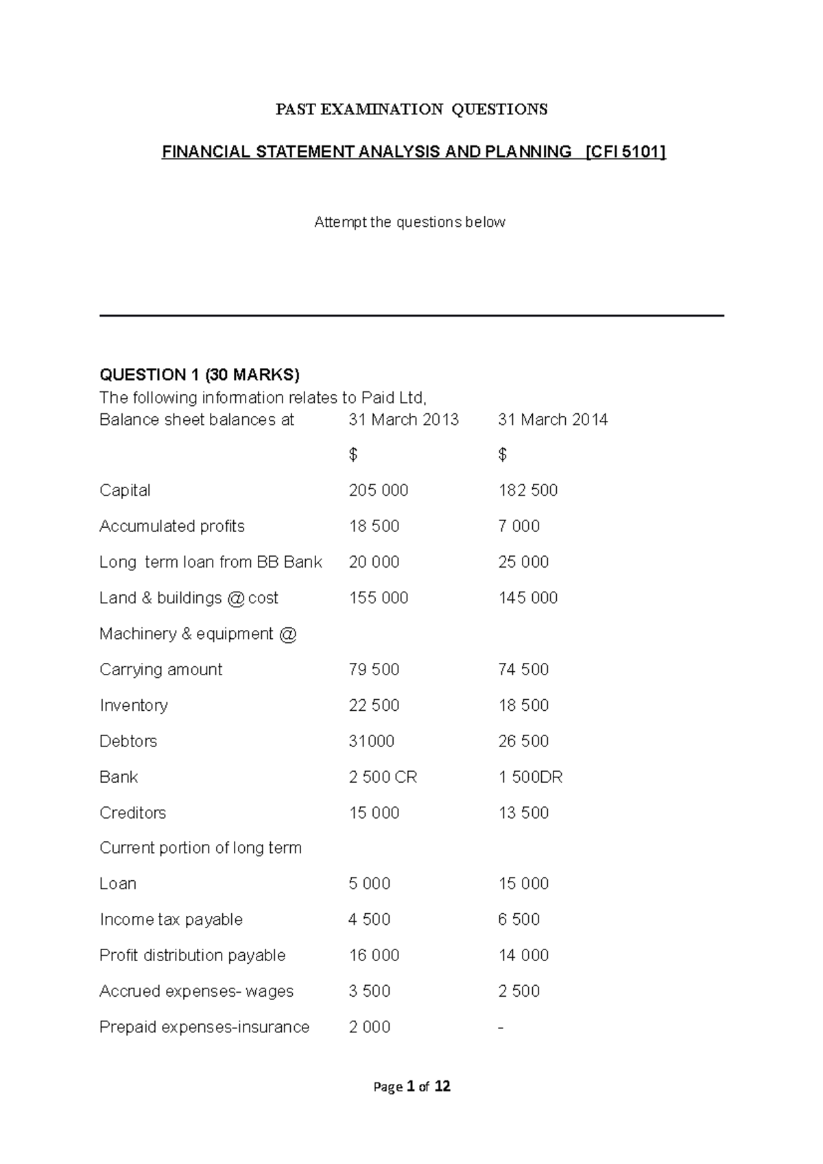 PAST Examination Questions - PAST EXAMINATION QUESTIONS FINANCIAL ...