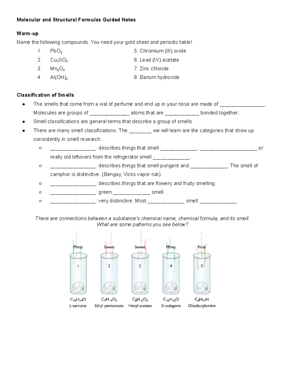 Copy of Molecular and Structural Formulas Guided Notes - Molecular and ...
