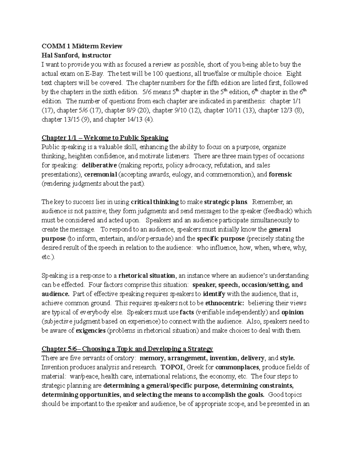 Copy of COMM 1 Midterm Review - COMM 1 Midterm Review Hal Sanford, instructor I want to provide ...