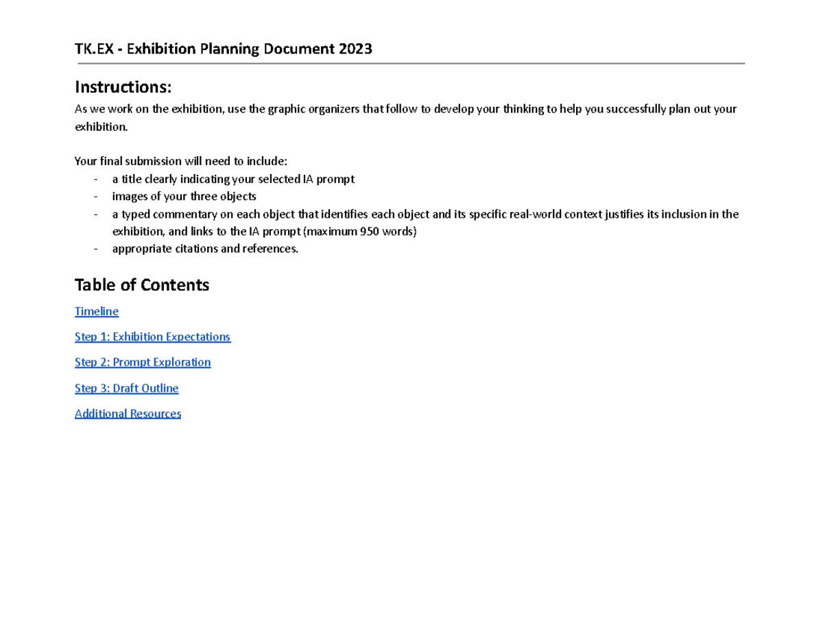 TK.Ex - Exhibition Planning Document (2023) - Instructions: As we work ...