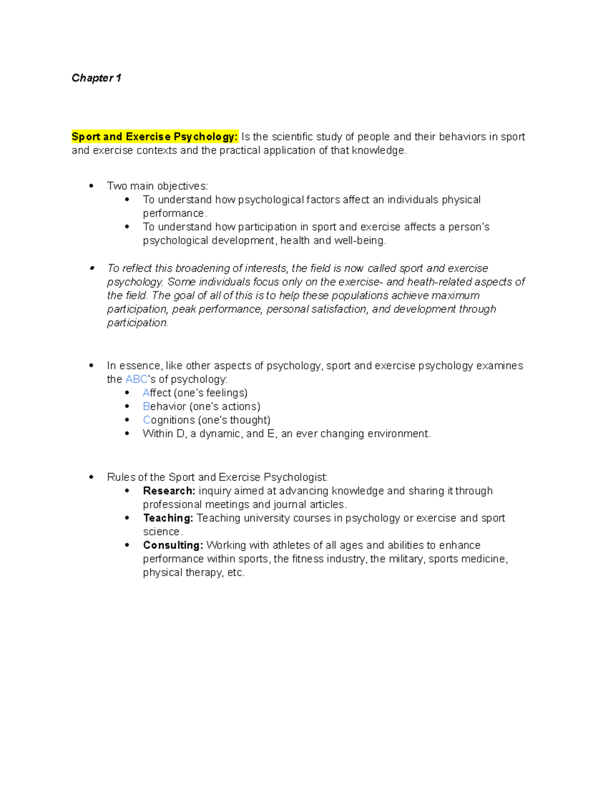 SEP 272 Chapter 1 Notes WVU - Chapter 1 Sport and Exercise Psychology ...