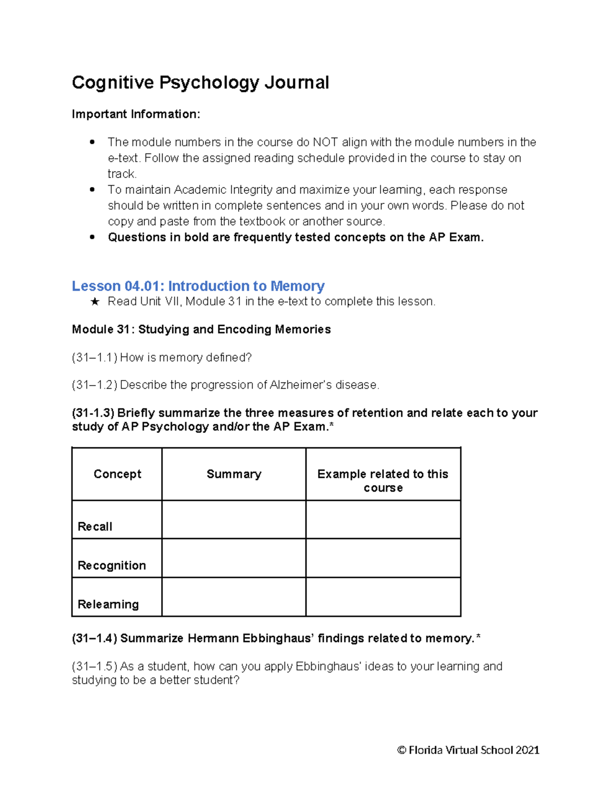 Module 4 journal copy newest - Cognitive Psychology Journal Important ...