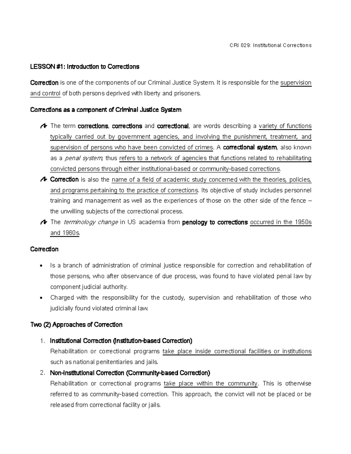 Lesson 1 - Lecture notes 1 - LESSON #1: Introduction to Corrections ...