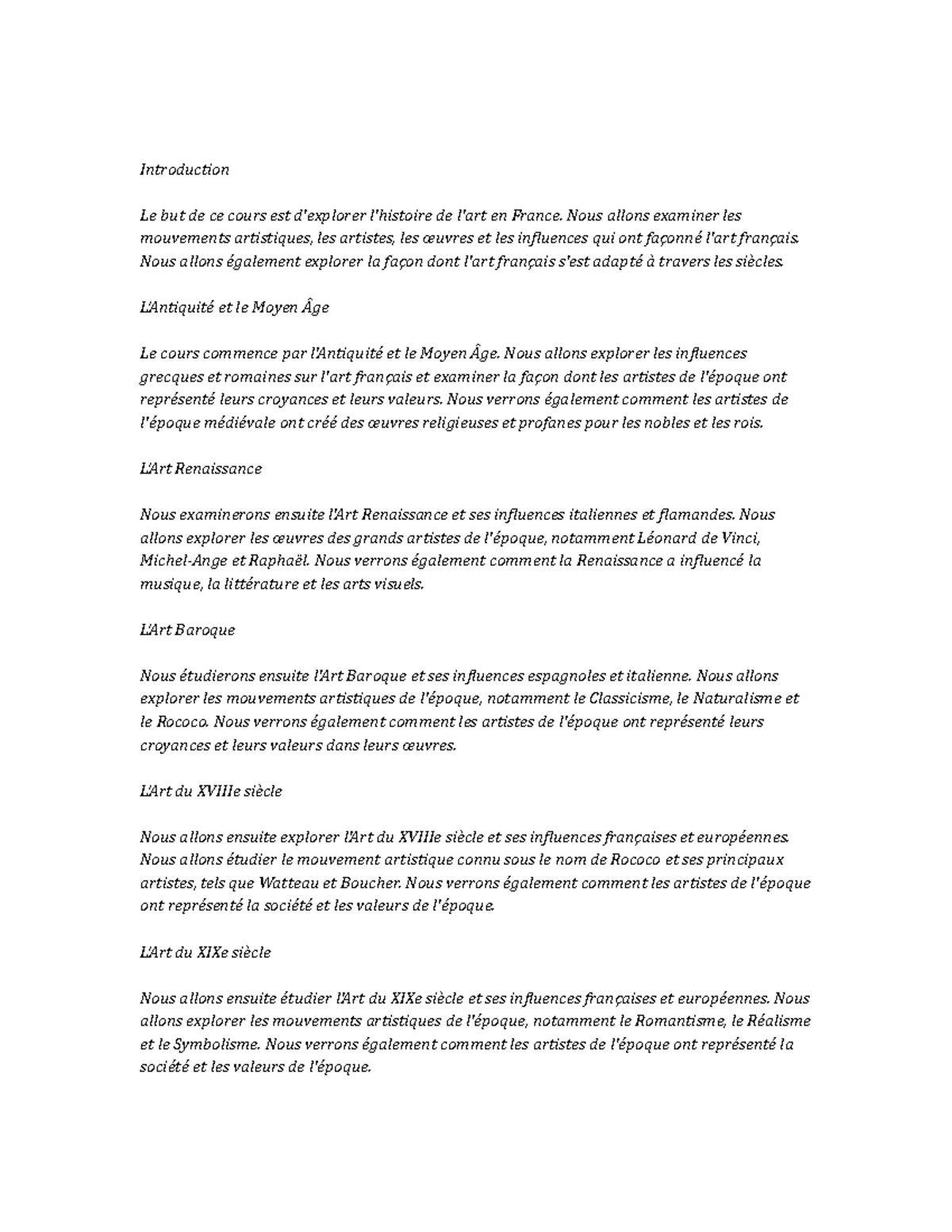 History of Art - Introduction Le but de ce cours est d'explorer l ...