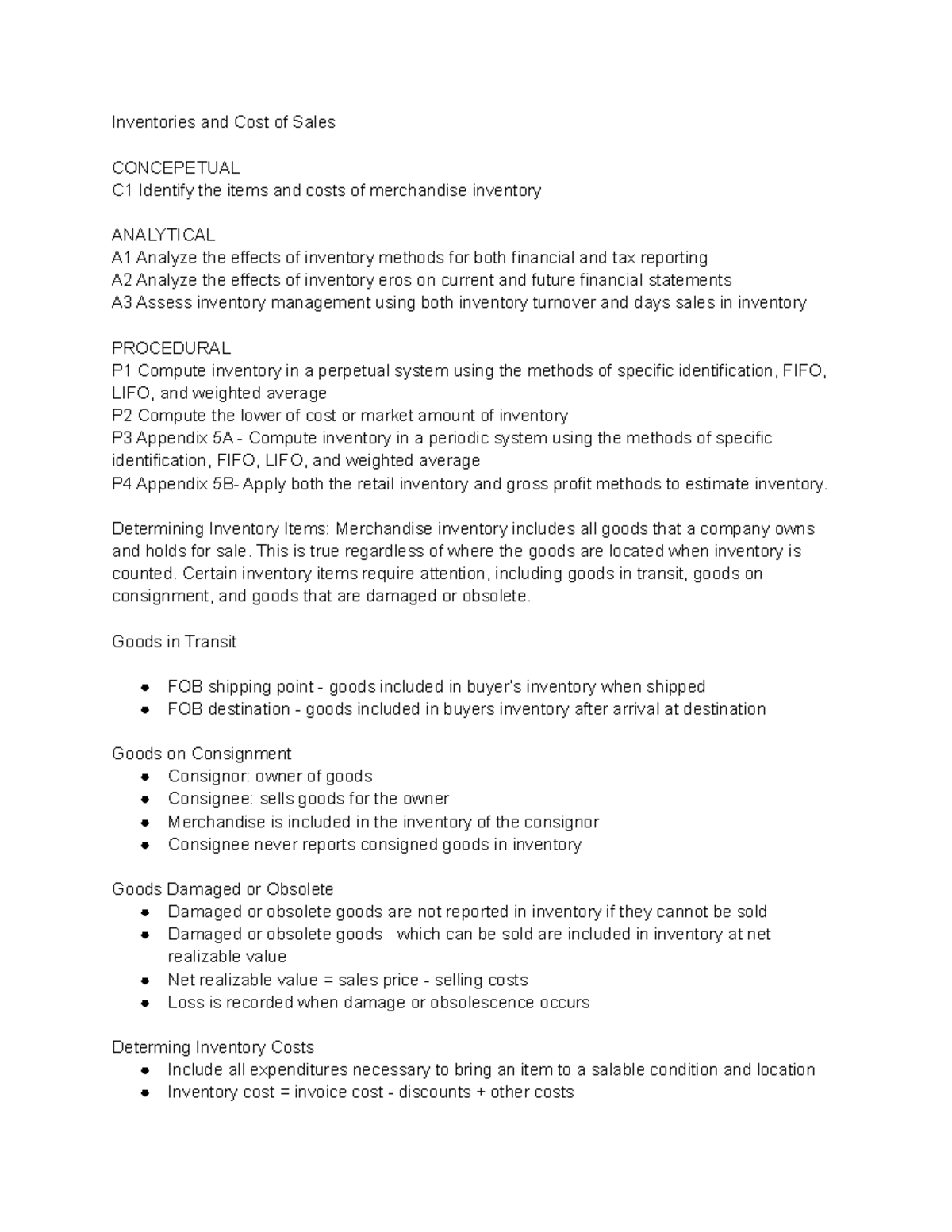 Inventories and Cost of Sales - Inventories and Cost of Sales ...