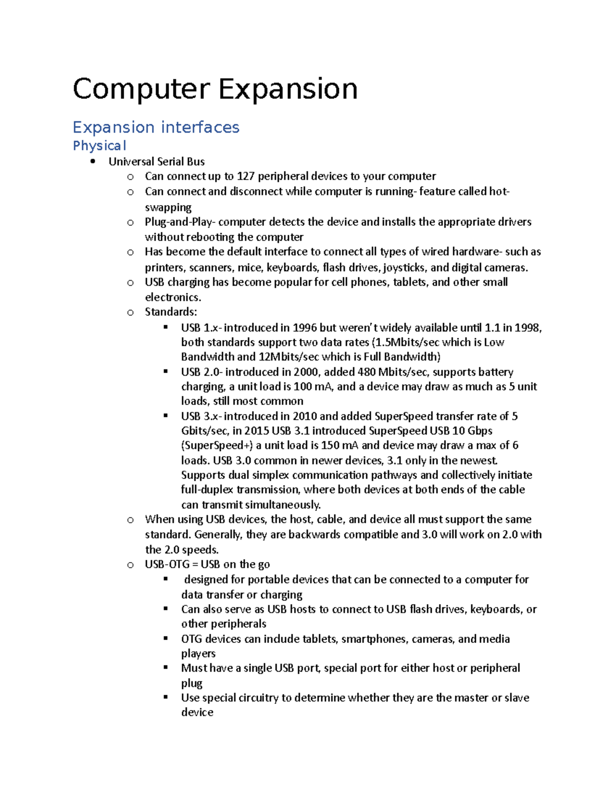 Foundations notes part 1 - Computer Expansion Expansion interfaces ...