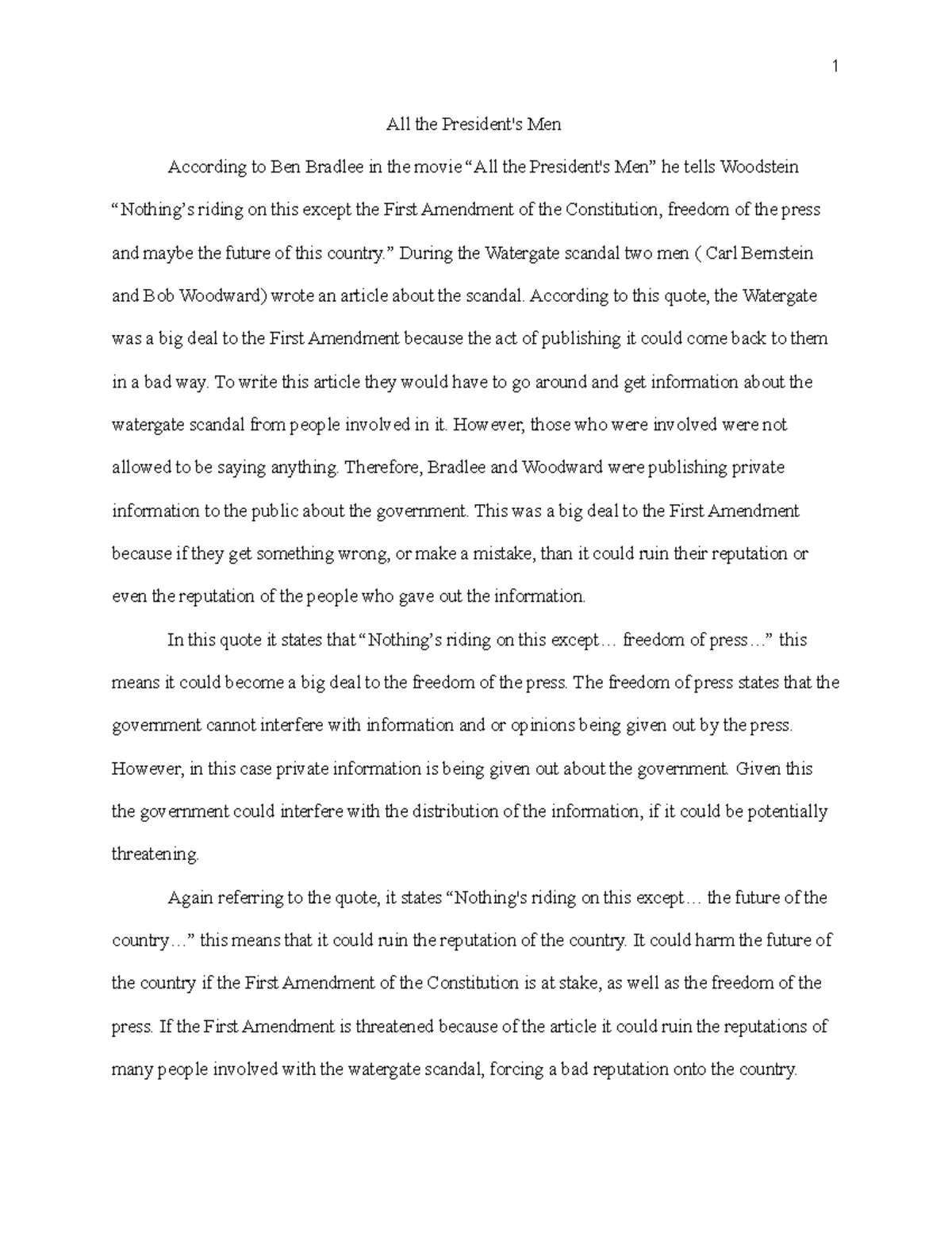 All the Presidents Men - 1 All the President's Men According to Ben ...
