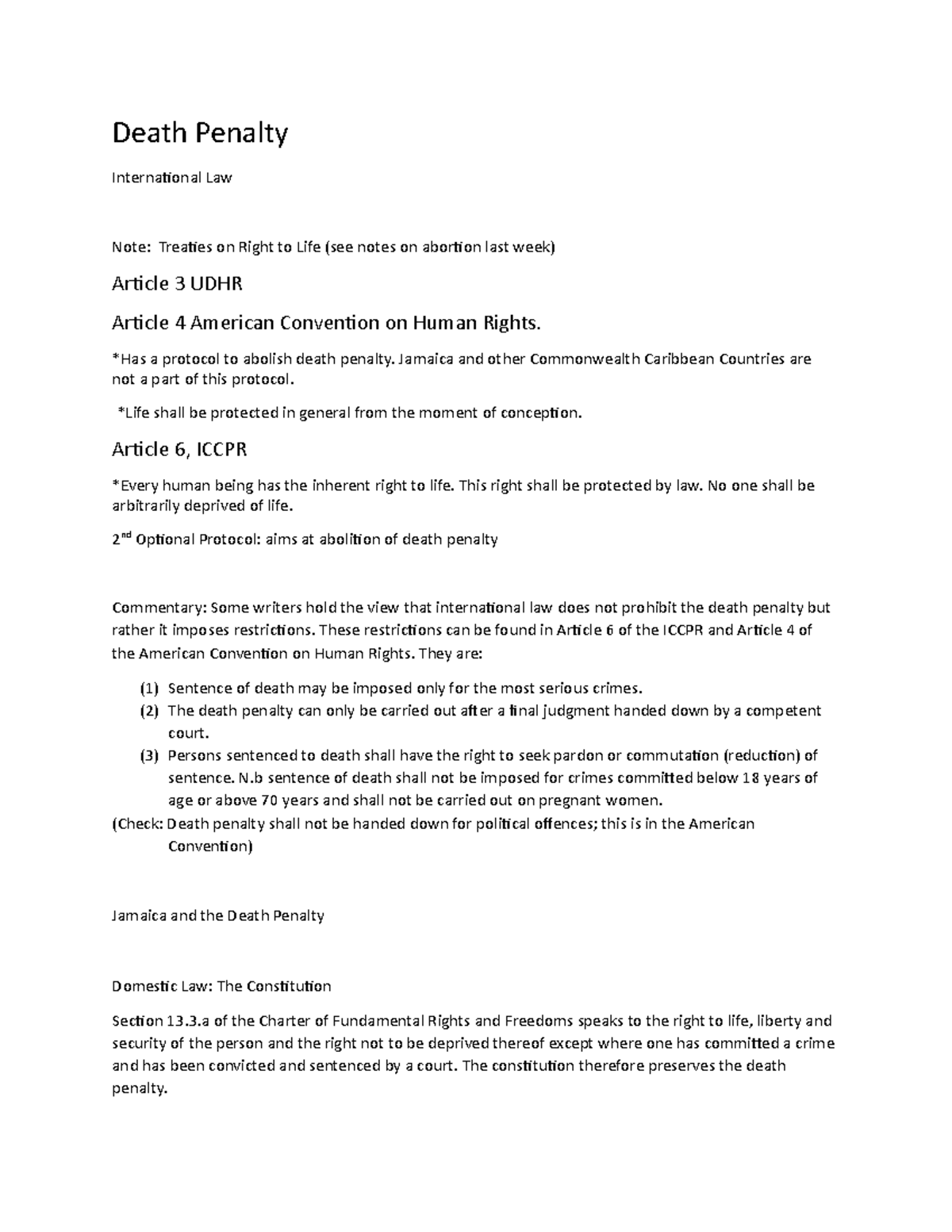 Week 7 Death Penalty - Death Penalty International Law Note: Treaties ...