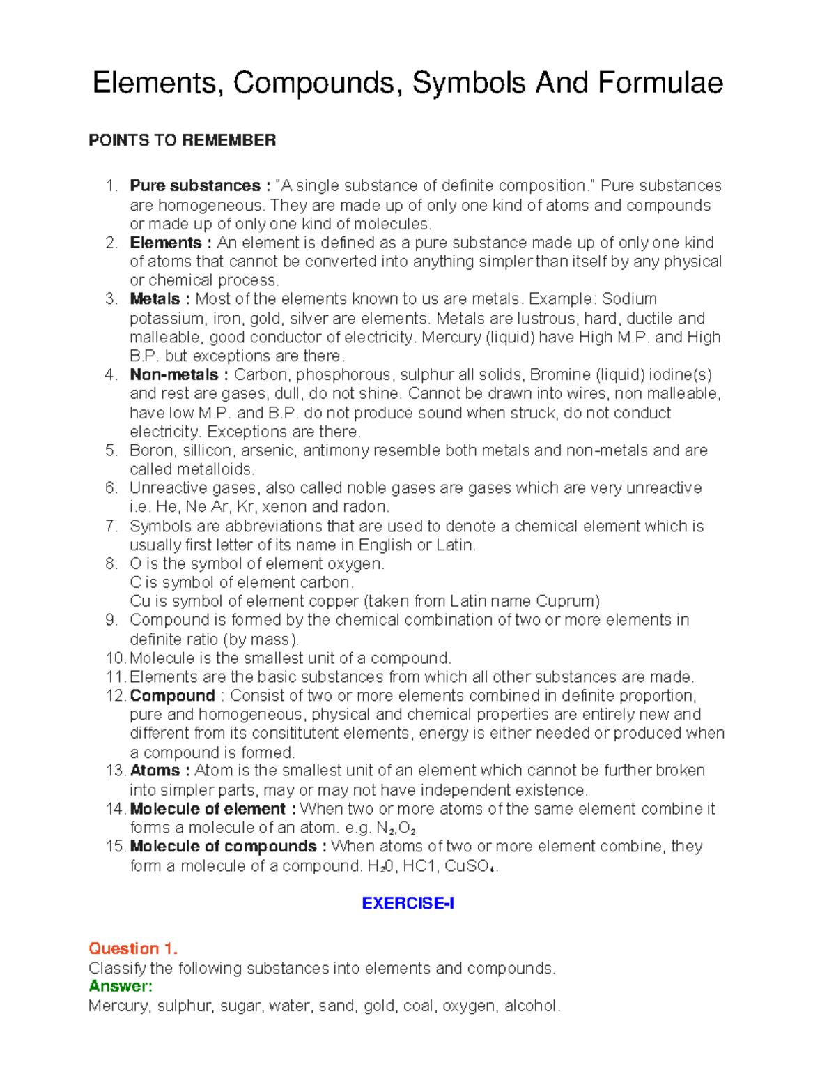 Elements, Compounds, Symbols And Formulae - ncertbooksolutions POINTS ...