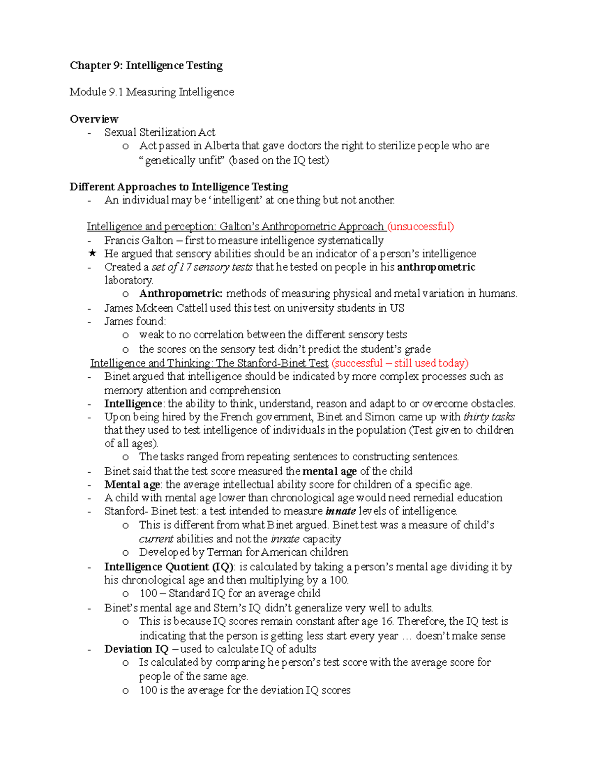 Chapter 9 Part 1 - online - Chapter 9: Intelligence Testing Module 9 ...