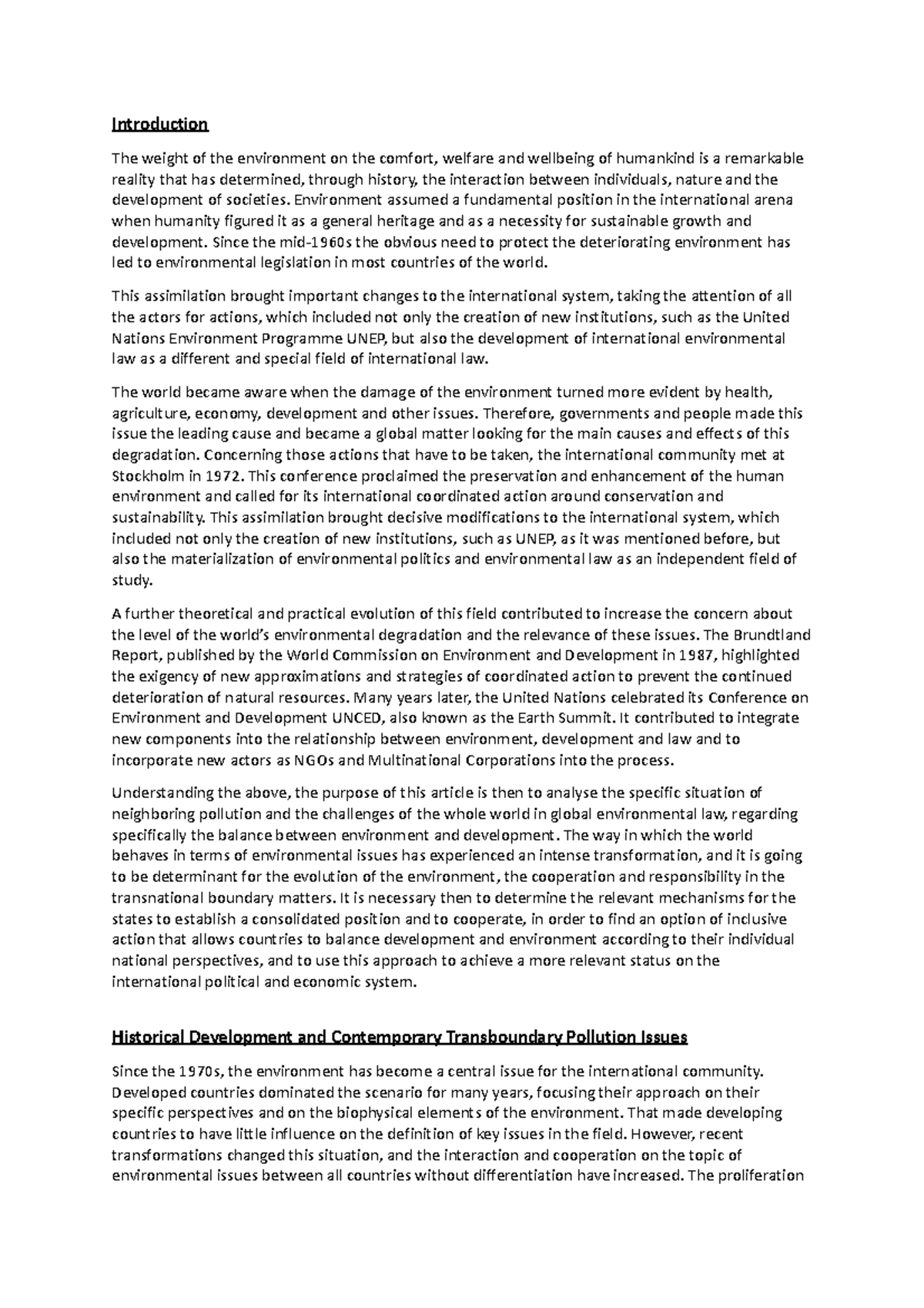 Pollution in short - Introduction The weight of the environment on the ...