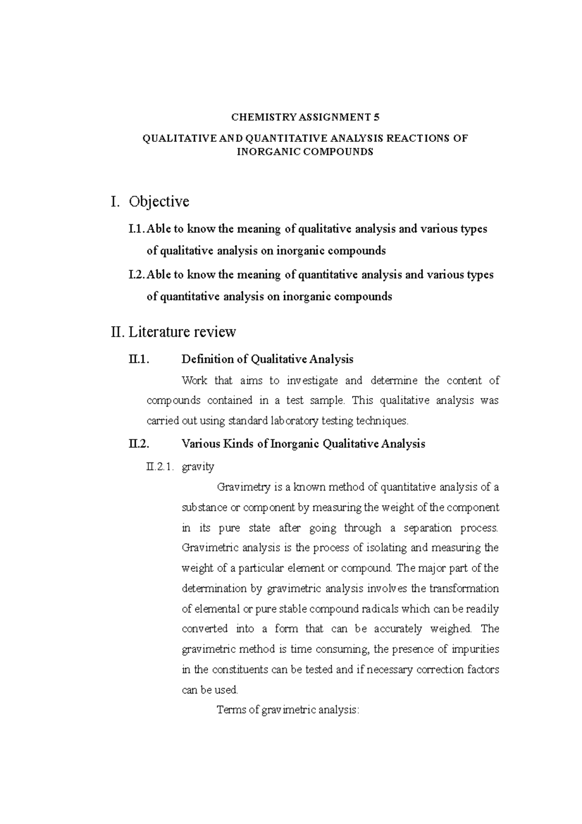 Volumetric is a method - CHEMISTRY ASSIGNMENT 5 QUALITATIVE AND ...