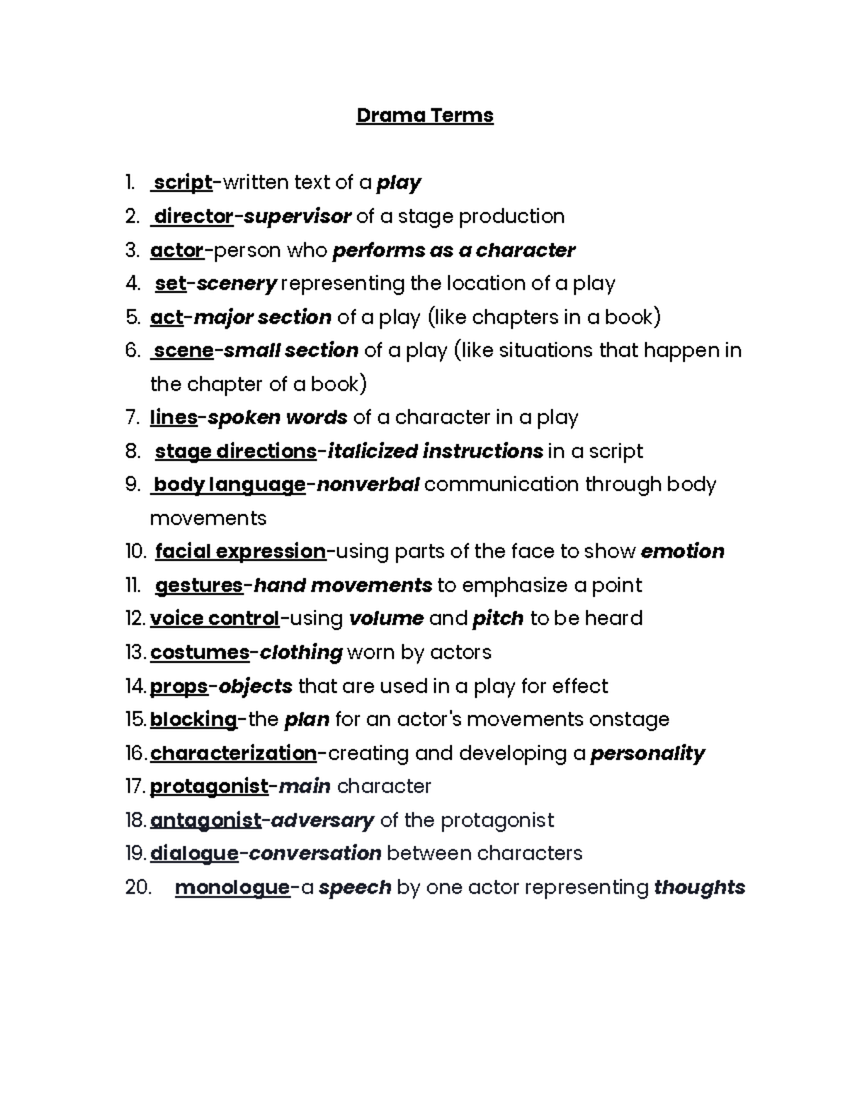 Drama Terms - Drama Terms script-written text of a play director ...