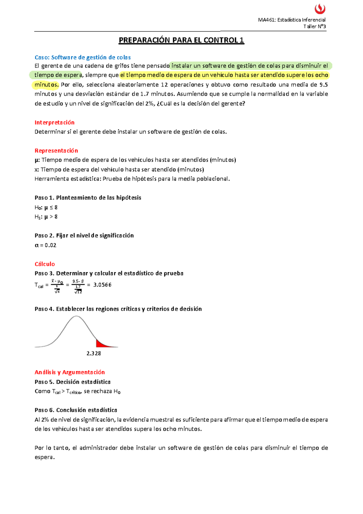Repaso Control 1 - Resuelto - Taller N° 3 PREPARACIÓN PARA EL CONTROL 1 Caso: Software de ...