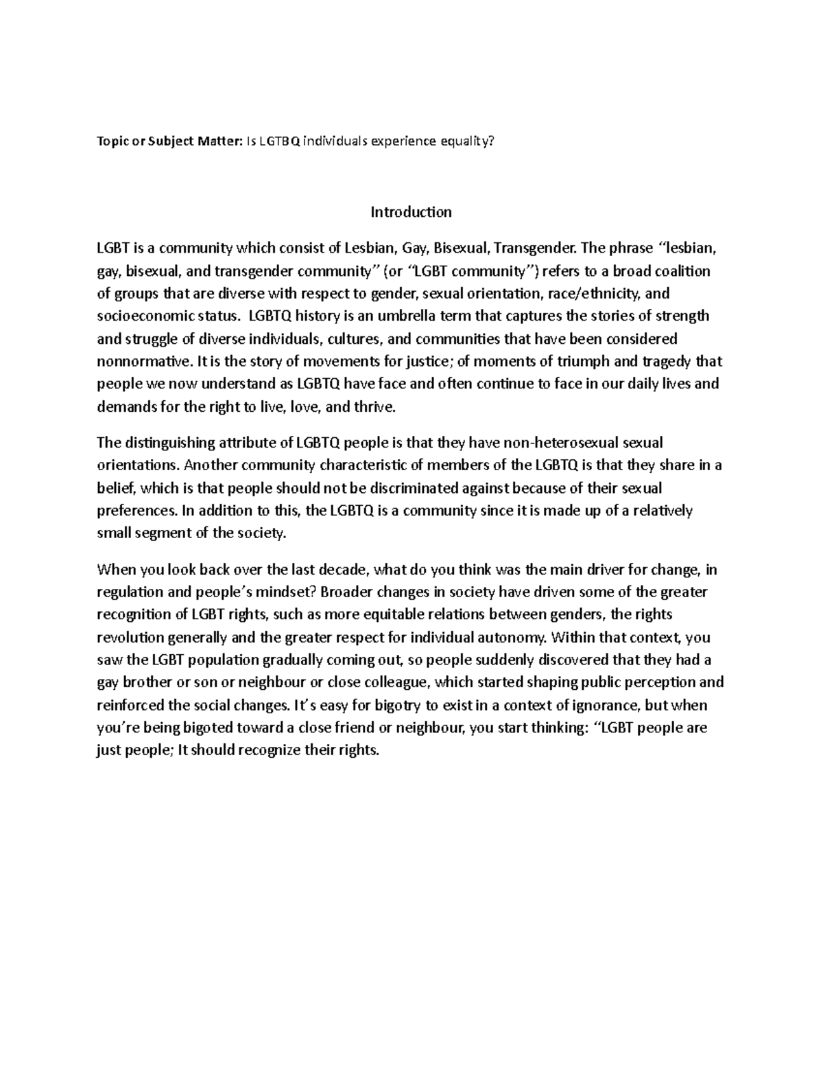 Position-Paper - Position Paper - Topic or Subject Matter: Is LGTBQ ...