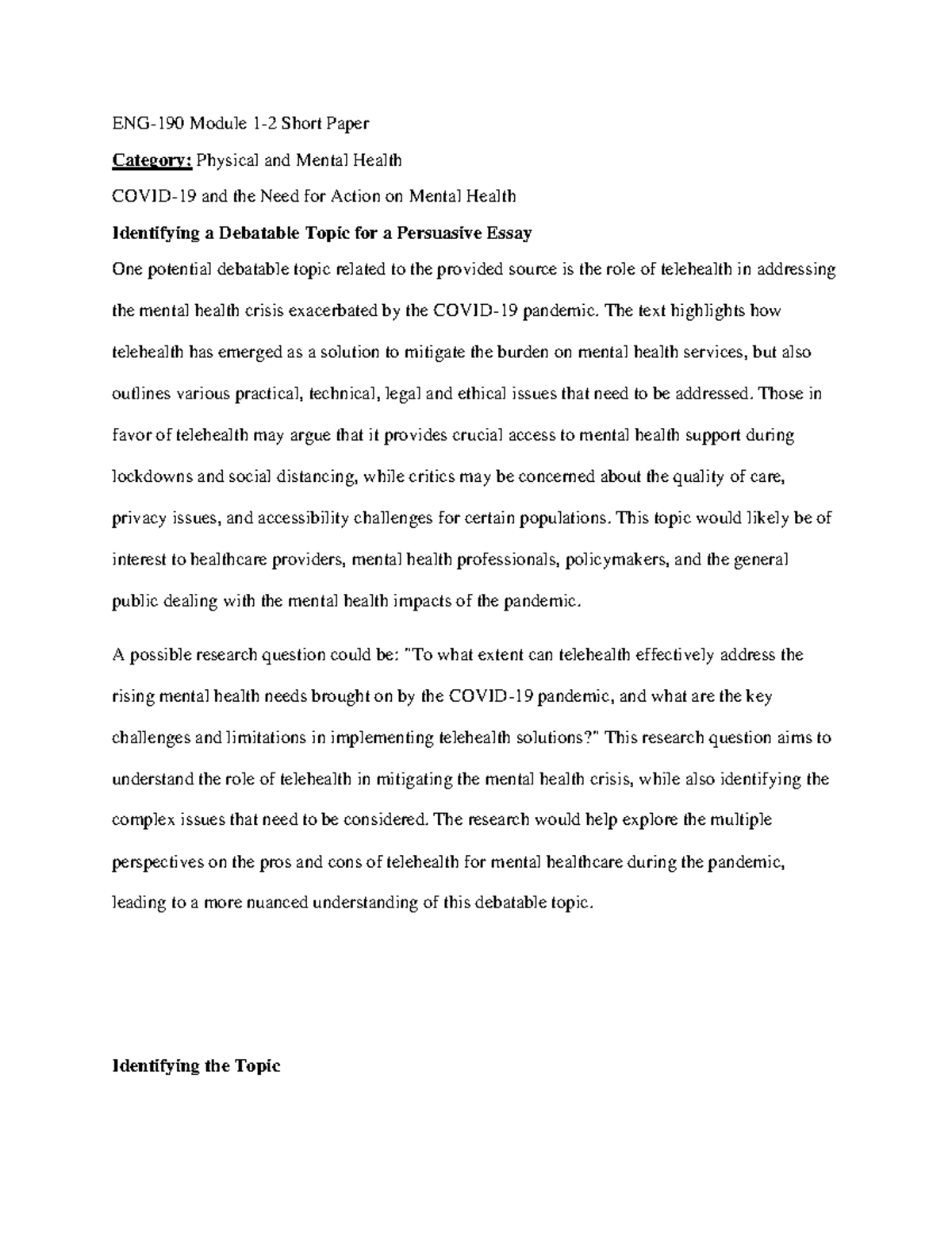 ENG-190 Mod 1-2 Short Paper - ENG-190 Module 1-2 Short Paper Category ...