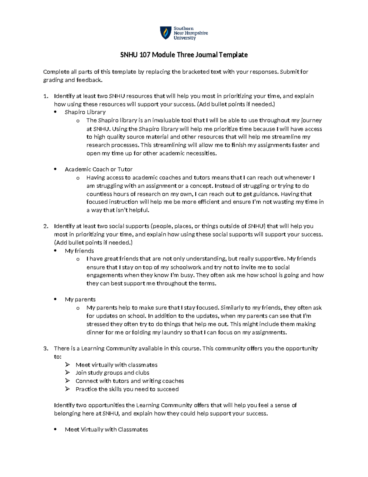 SNHU 107 Module Three Journal - Submit for grading and feedback. 1 ...