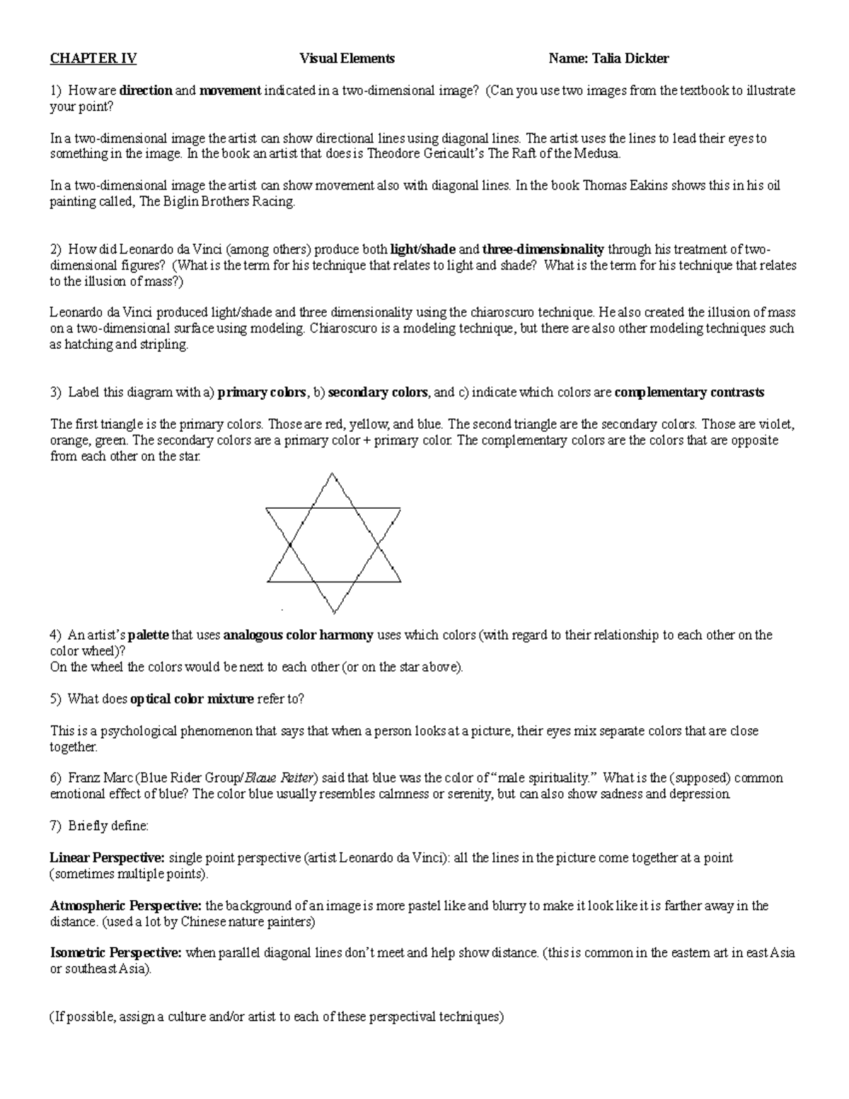 Quiz 4 Visual Elements - CHAPTER IV Visual Elements Name: Talia Dickter ...
