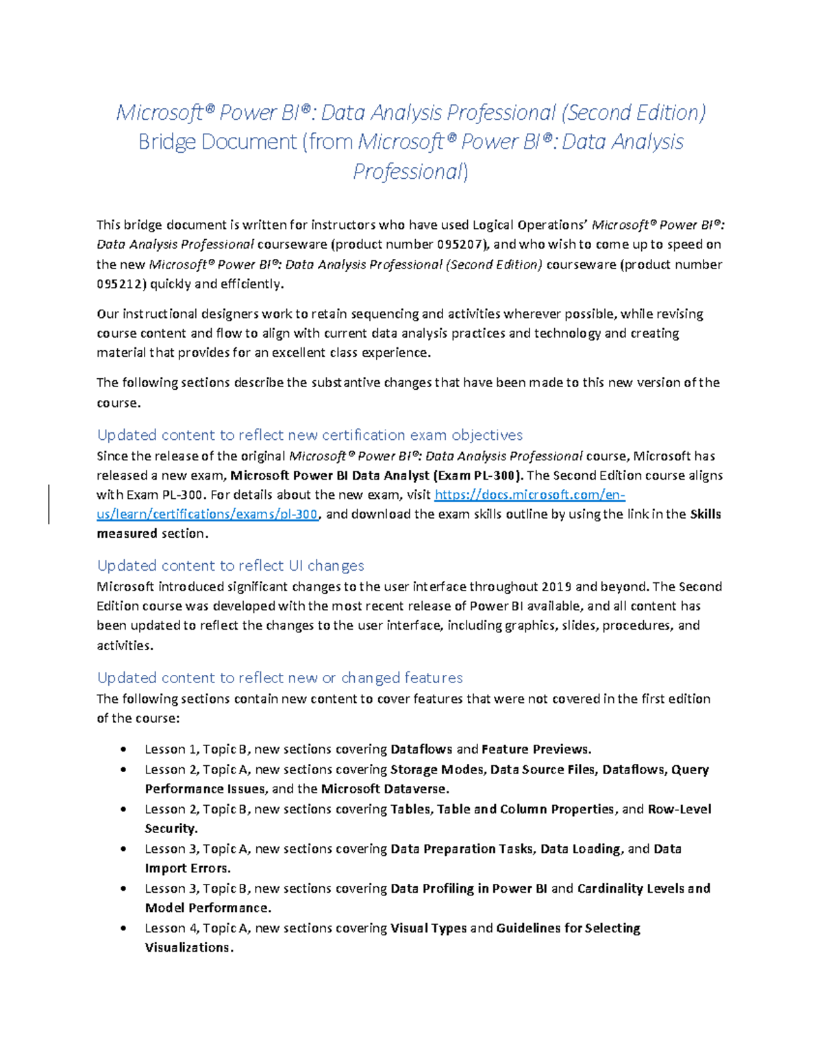 MS Power BI Data Analysis Pro Bridge Doc - Microsoft® Power BI®: Data ...