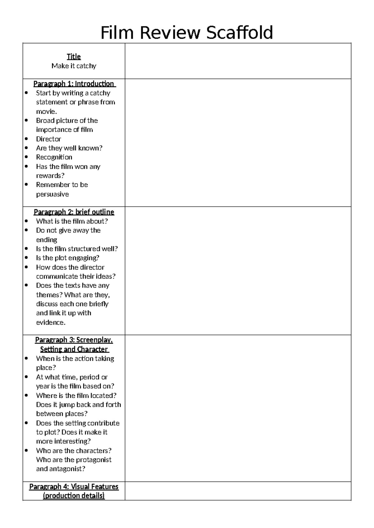 Film Review Scaffold - For a low or mixed ability class - Film Review ...