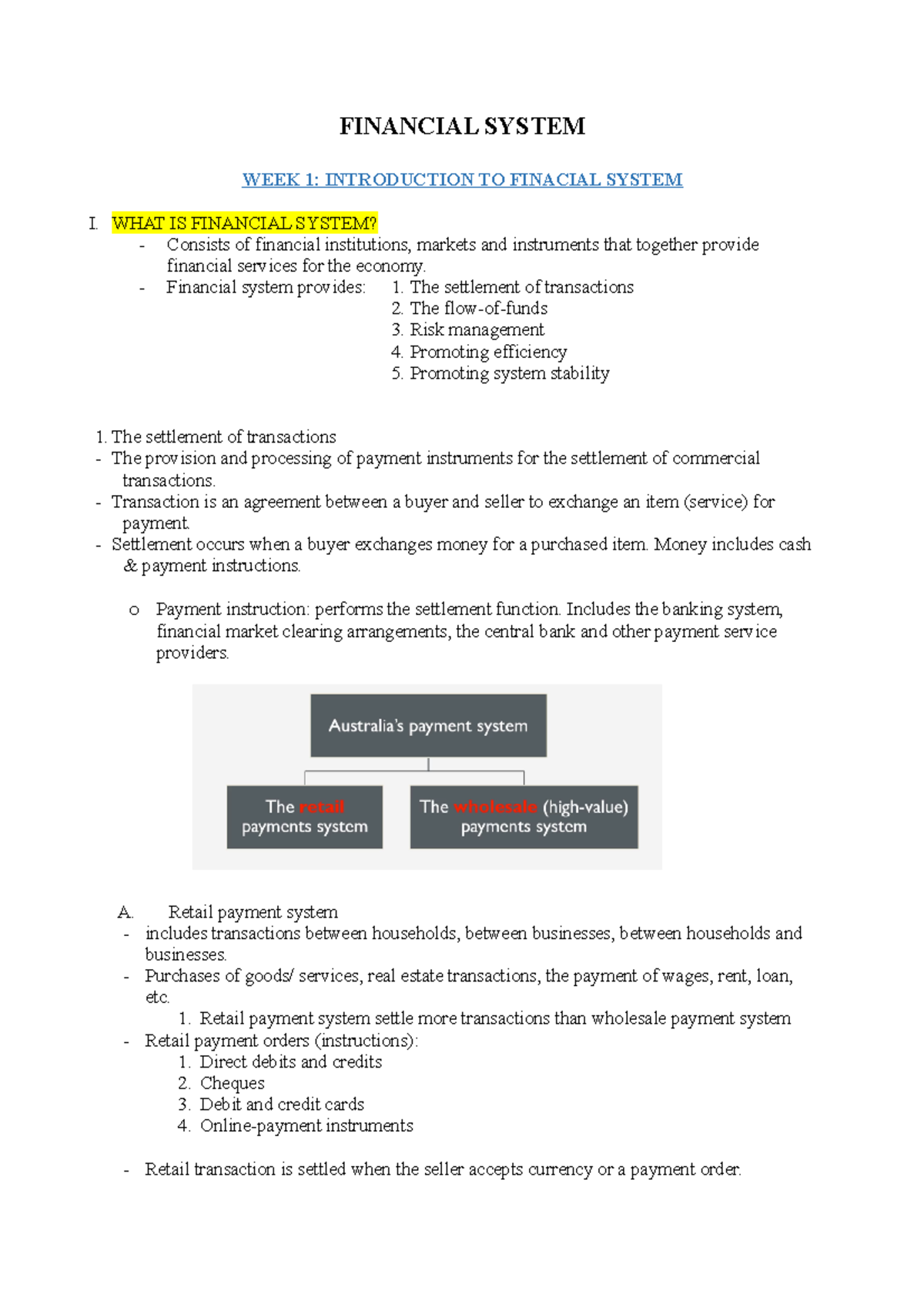 Financial System week 1 - FINANCIAL SYSTEM WEEK 1: INTRODUCTION TO ...