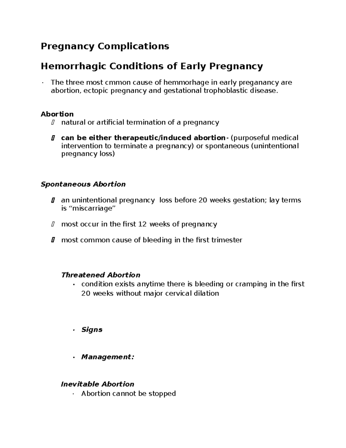 Complications of Pregnancy Class - Pregnancy Complications Hemorrhagic ...