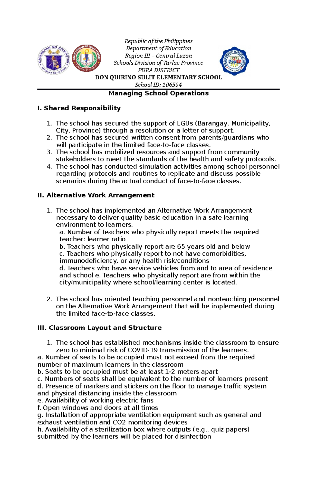 Managing School Operations - Republic of the Philippines Department of ...