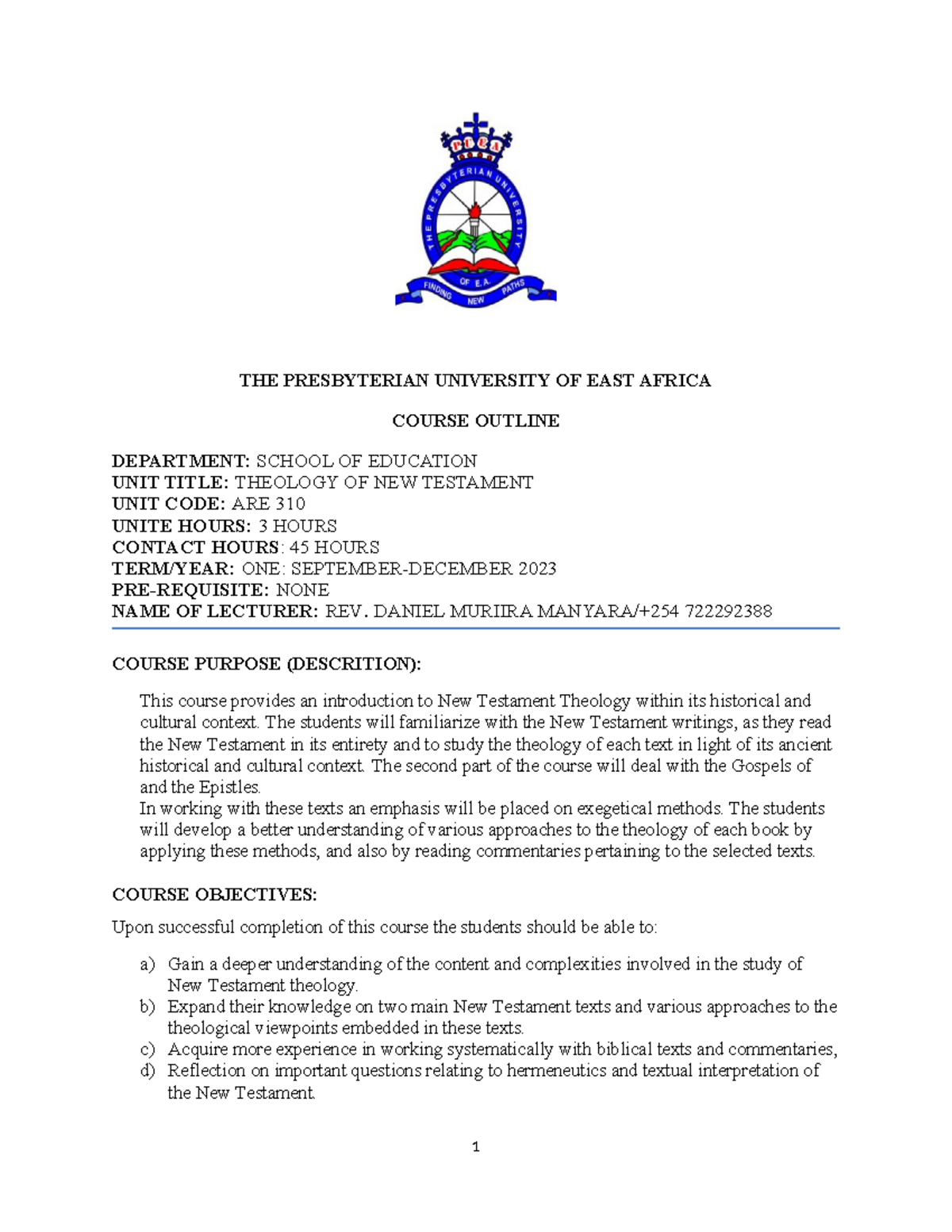 ARE 310 - For further study - THE PRESBYTERIAN UNIVERSITY OF EAST ...