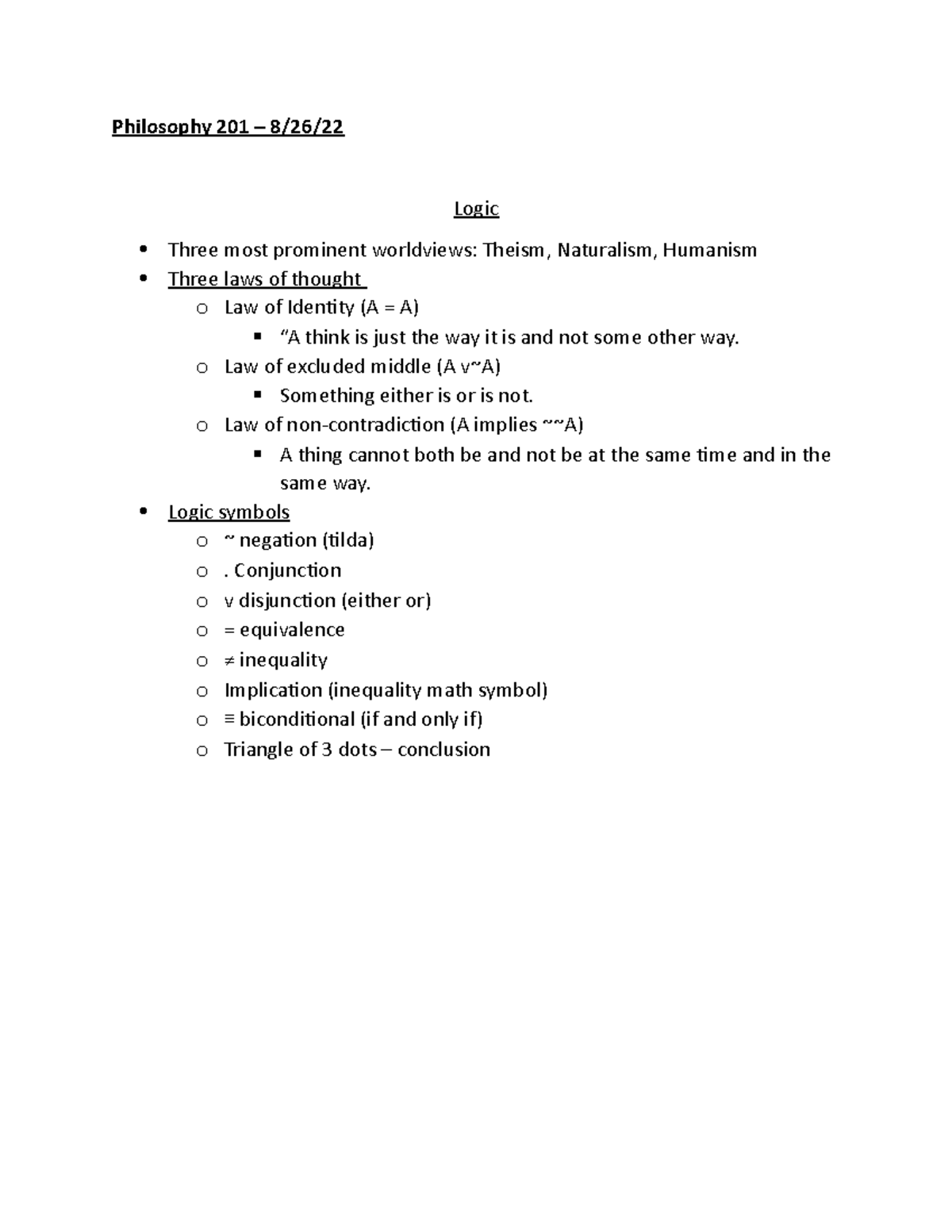 Philosophy 201 Notes 2 Discussion On Logic Laws Of Logic And Logical philosophy-201-notes-2-discussion-on-logic-laws-of-logic-and-logical