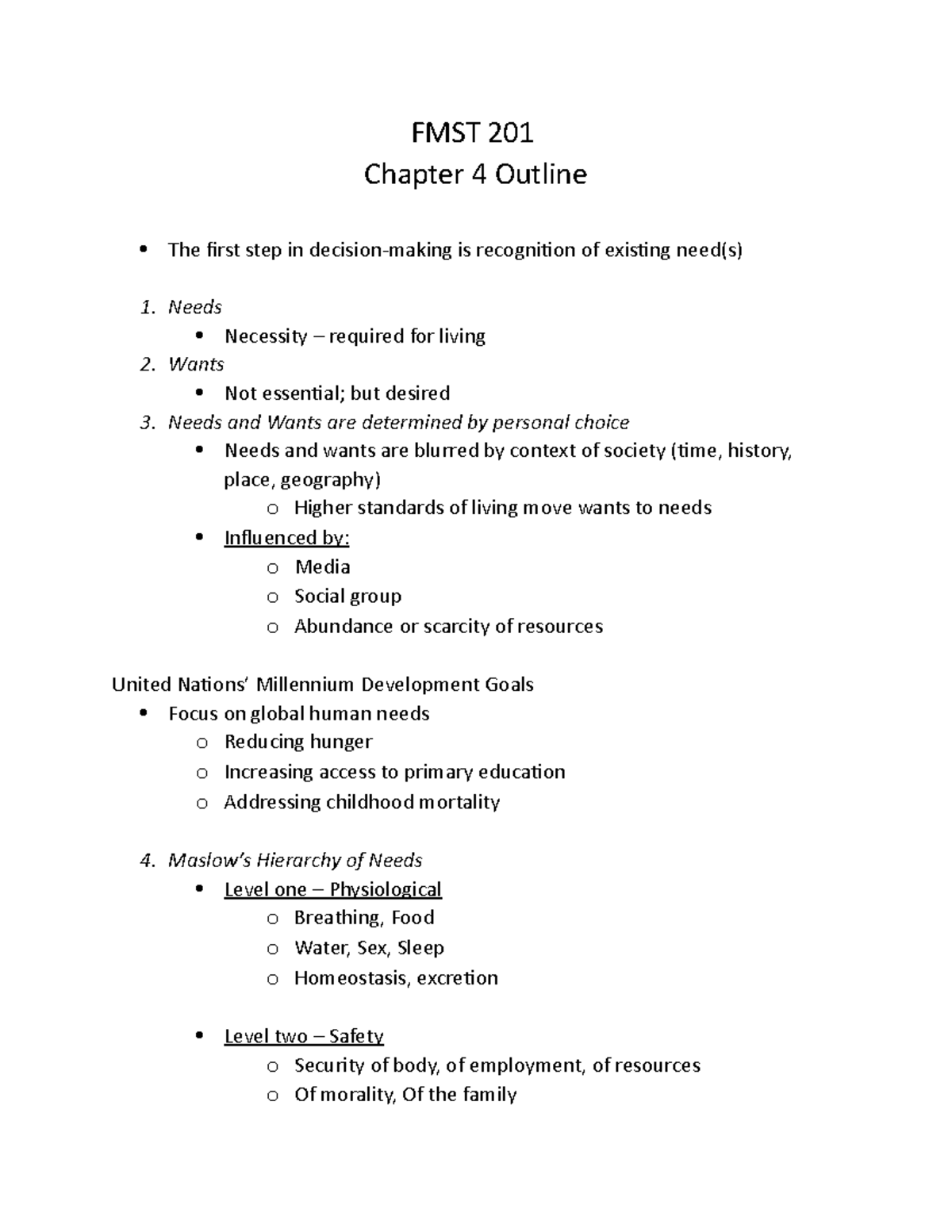 FMST 201 - Chapter 4 Outline - FMST 201 Chapter 4 Outline The first ...